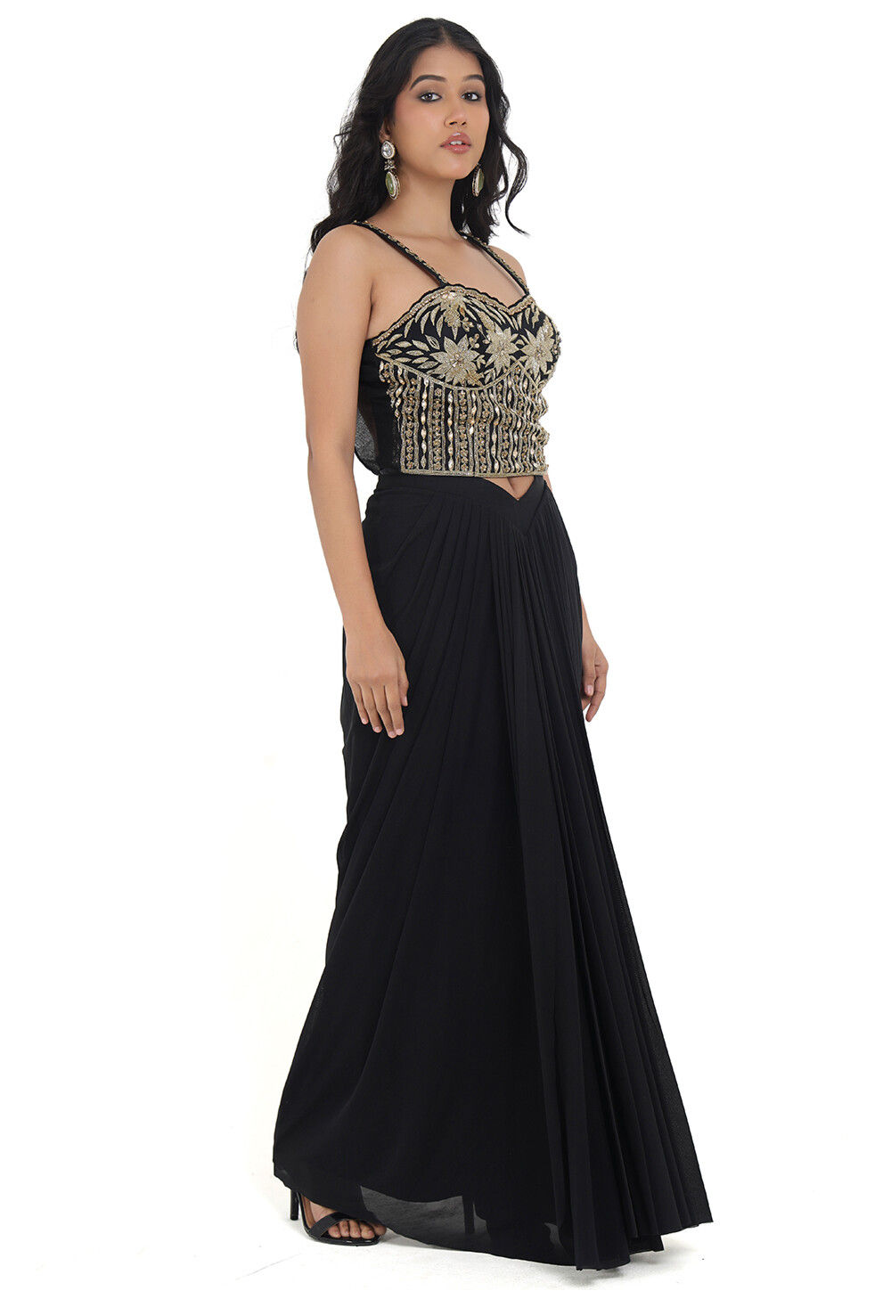 Buy Hand Embroidered Net Crop Top Set in Black Online : TSF422 - Utsav ...