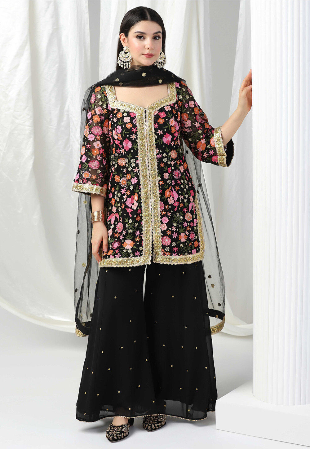 Buy Hand Embroidered Net Pakistani Suit in Black Online : KPK348 ...