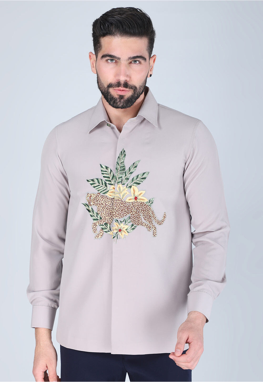 Buy Hand Embroidered Polyester Shirt in Light Purple Online : MXD265 ...