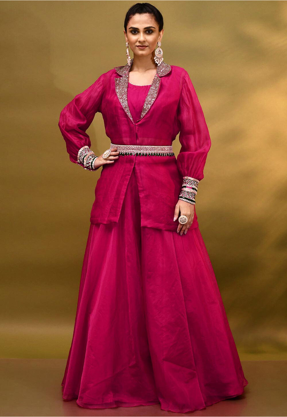 Buy Hand Embroidered Pure Silk Top Set in Fuchsia Online : TFH23 ...