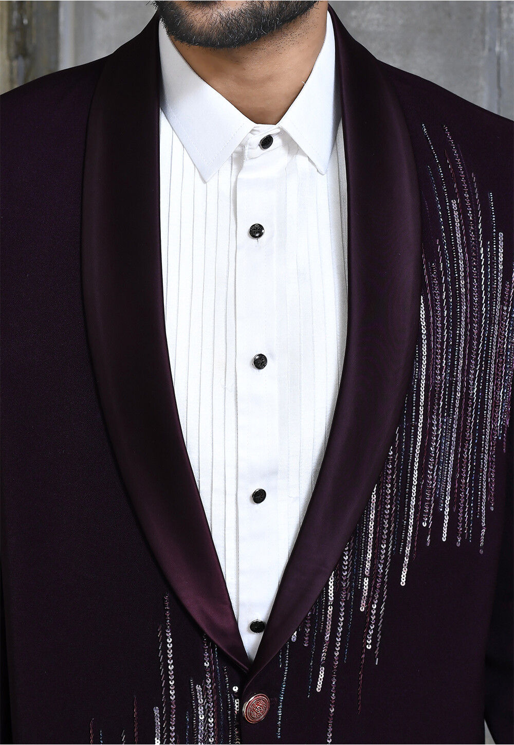 Buy Hand Embroidered Suede Suit Set in Dark Purple Online : MTX3361 ...