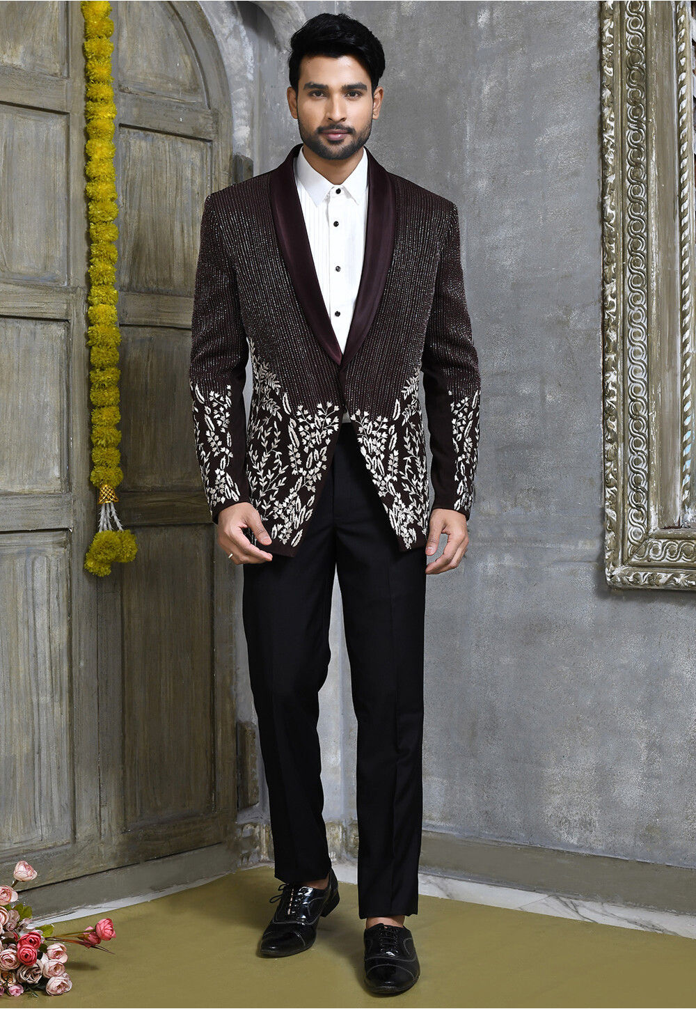 Buy Hand Embroidered Suede Suit Set in Wine Online : MTX3358 - Utsav ...