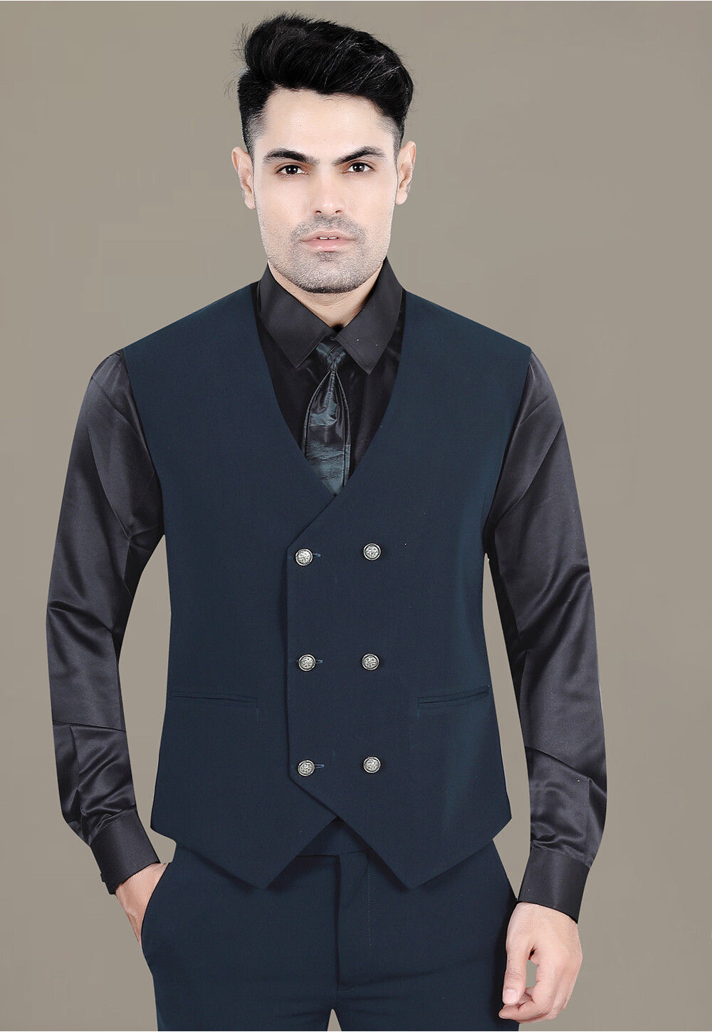 Buy Hand Embroidered Terry Rayon Jacquard Blazer in Teal Blue Online ...