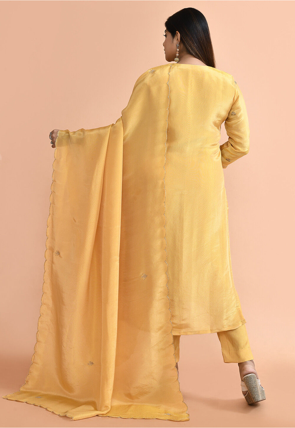 Hand Embroidered Tissue Pakistani Suit in Yellow