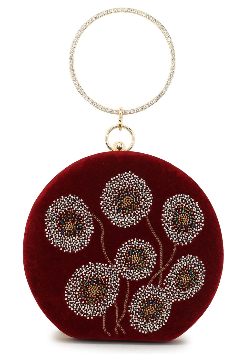 Buy Hand Embroidered Velvet Round Clutch Bag in Maroon Online : DSA721 ...