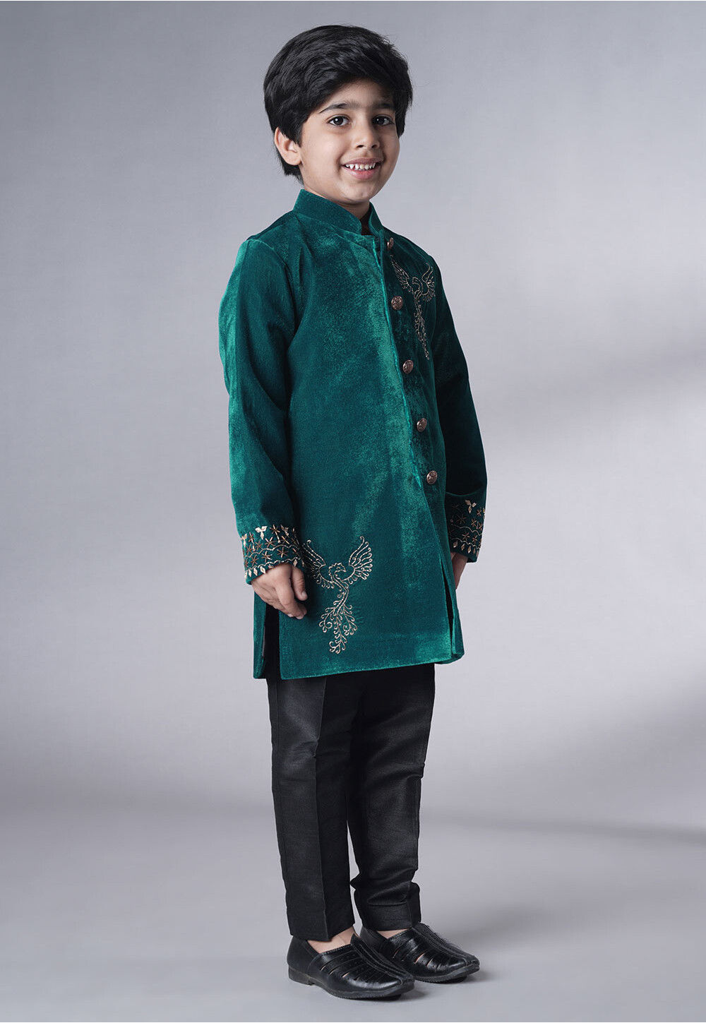 Buy Hand Embroidered Velvet Sherwani Set in Teal Green Online : UFC437 ...