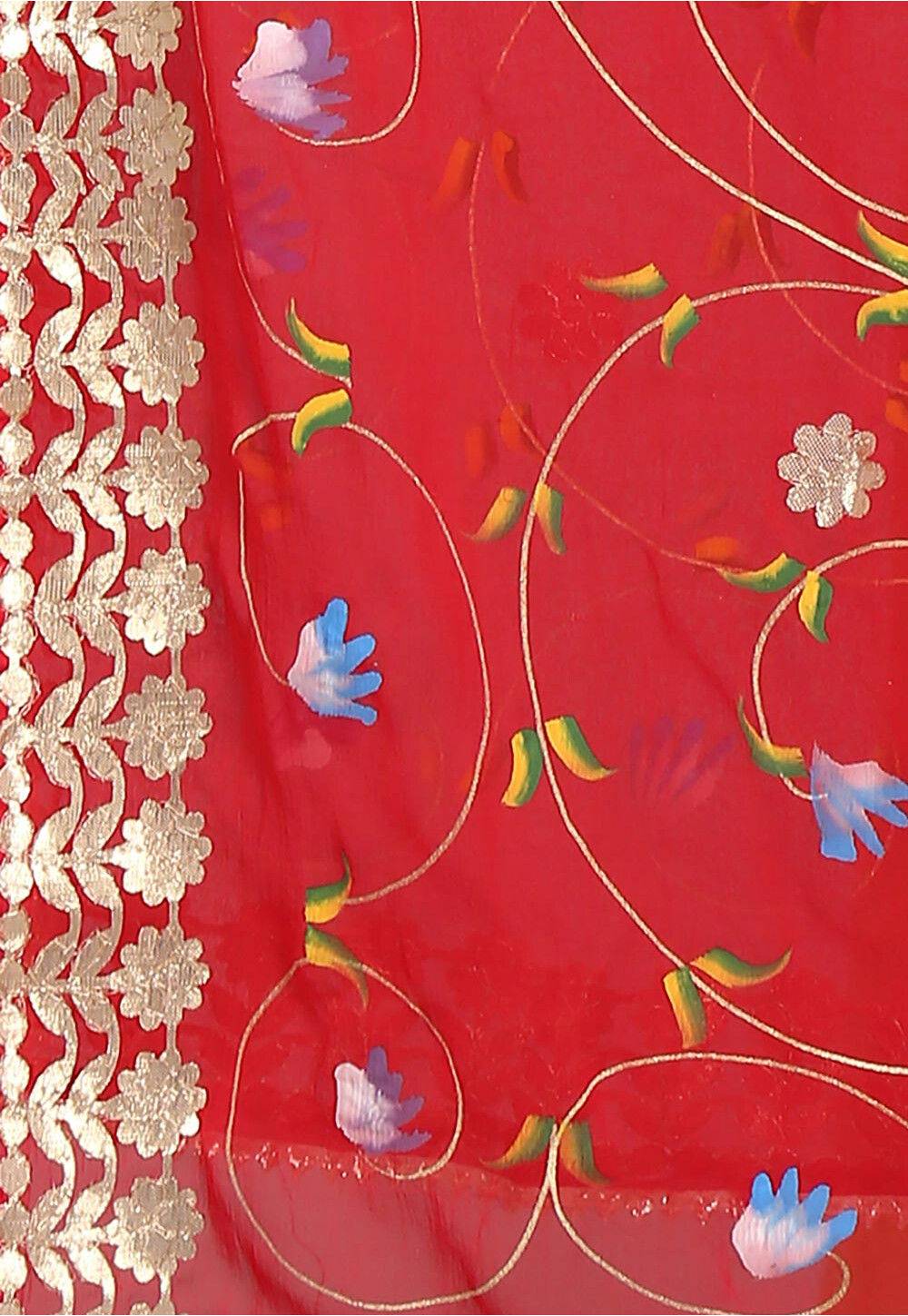 Hand Painted Georgette Dupatta in Red : BRJ829
