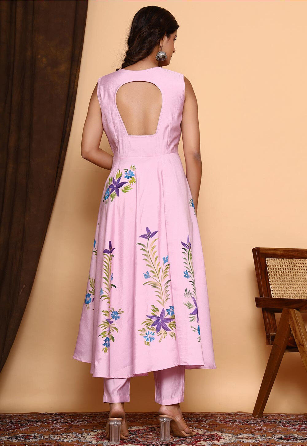 Buy Hand Painted Modal Silk Anarkali Suit in Pink Online : KER201 ...