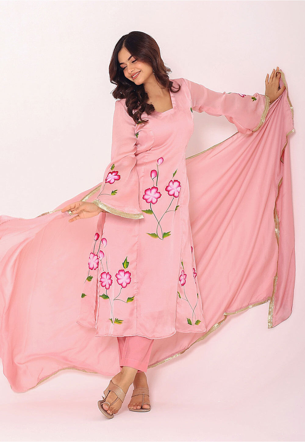Buy Hand Painted Satin Pakistani Suit in Pink Online : KKZ72 - Utsav ...
