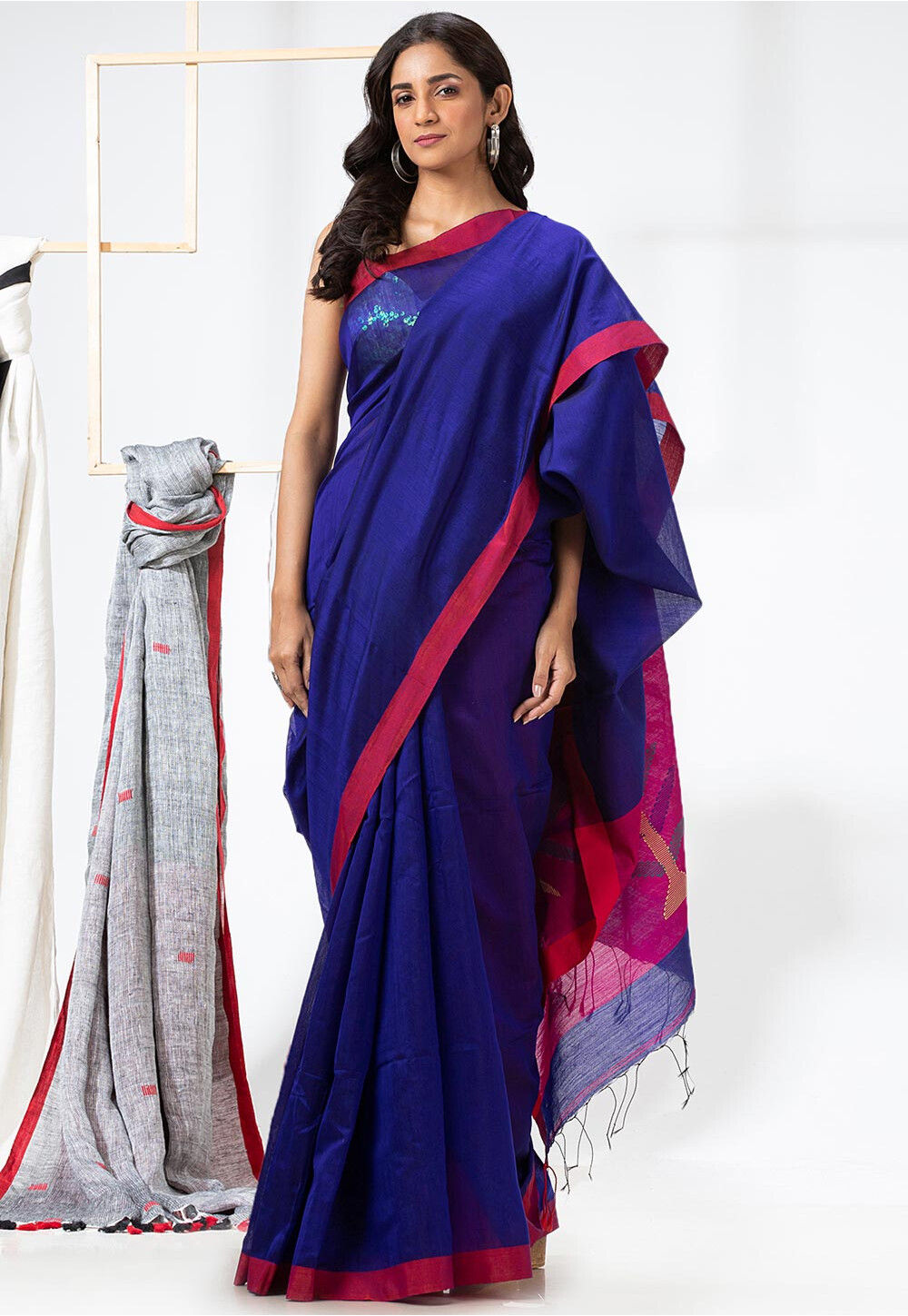 Buy Handloom Cotton Saree in Royal Blue Online : SBE363 - Utsav Fashion