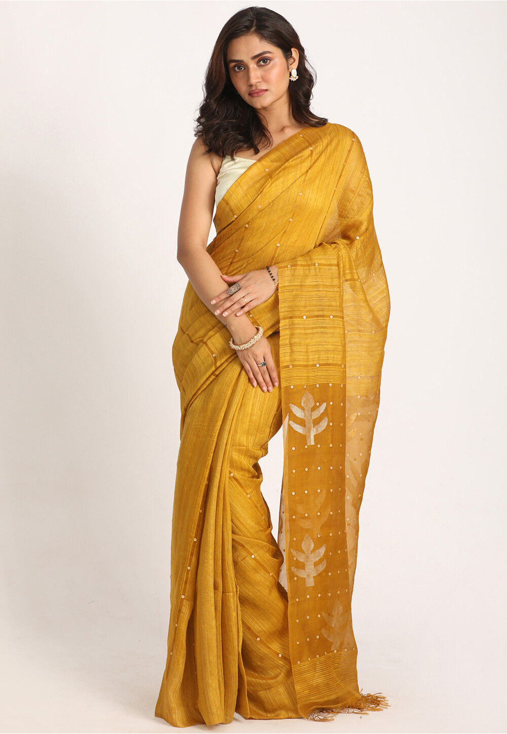 Buy Handloom Pure Matka Silk Jamdani Saree in Mustard Online : SBEA1756 ...
