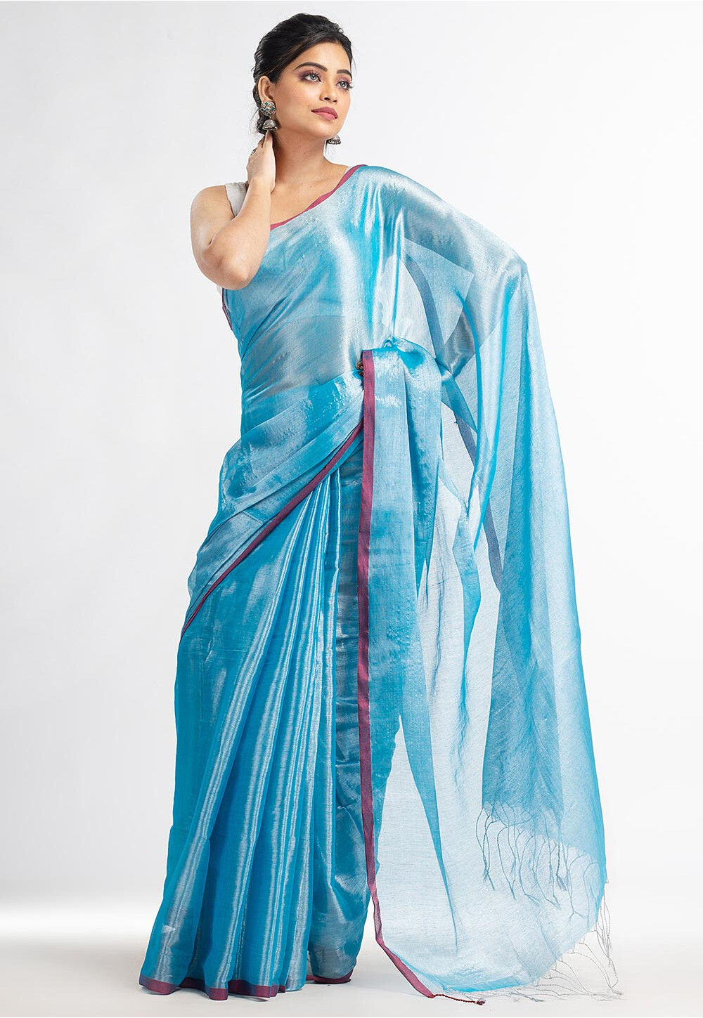 Buy Handloom Tissue Saree in Blue Online : SBEA1559 - Utsav Fashion