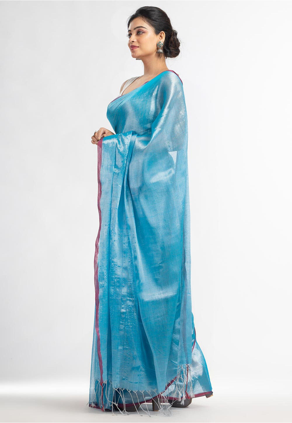 Buy Handloom Tissue Saree in Blue Online : SBEA1559 - Utsav Fashion