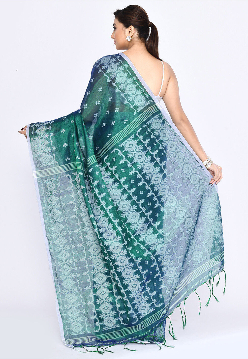 Buy Handloom Tissue Saree in Green and Blue Dual Tone Online : SBE848 ...