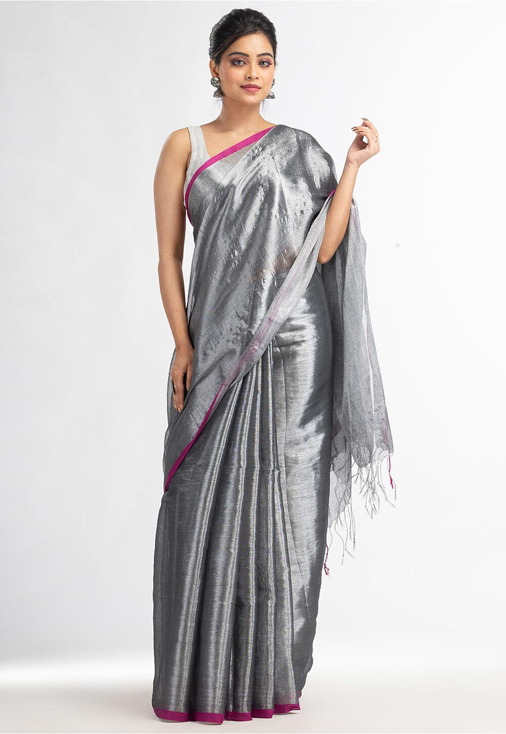Buy Handloom Tissue Saree in Grey Online : SBEA1558 - Utsav Fashion