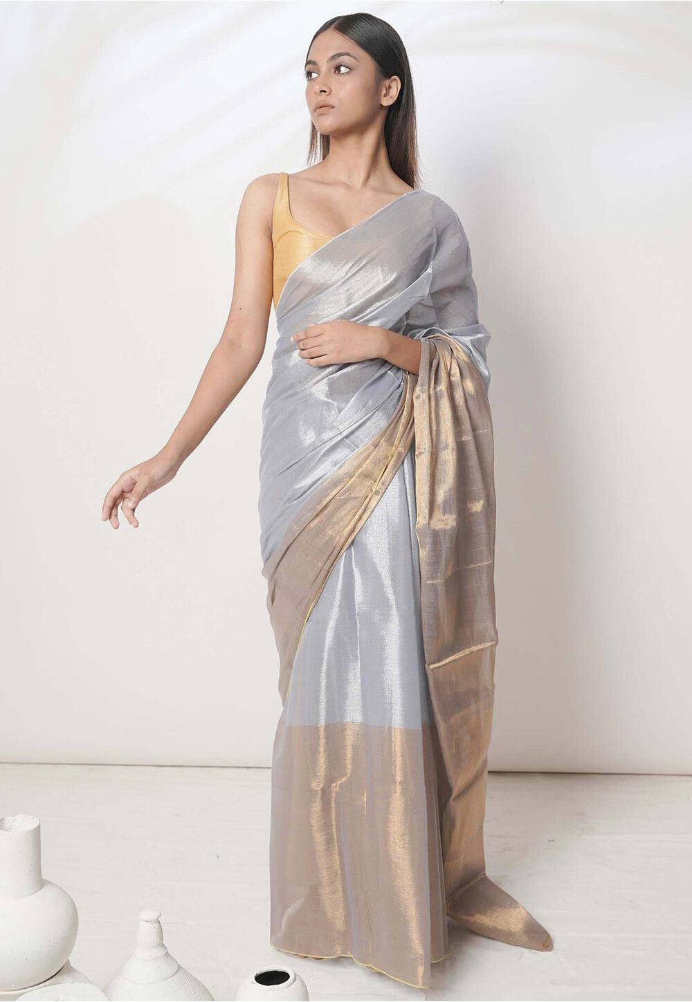 Buy Handloom Tissue Saree in Silver Online : SEG171 - Utsav Fashion
