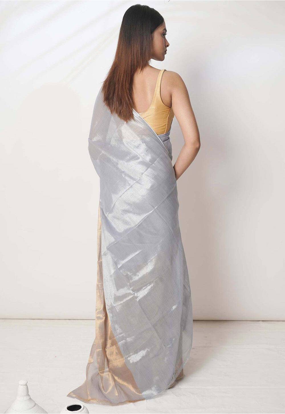 Buy Handloom Tissue Saree in Silver Online : SEG171 - Utsav Fashion