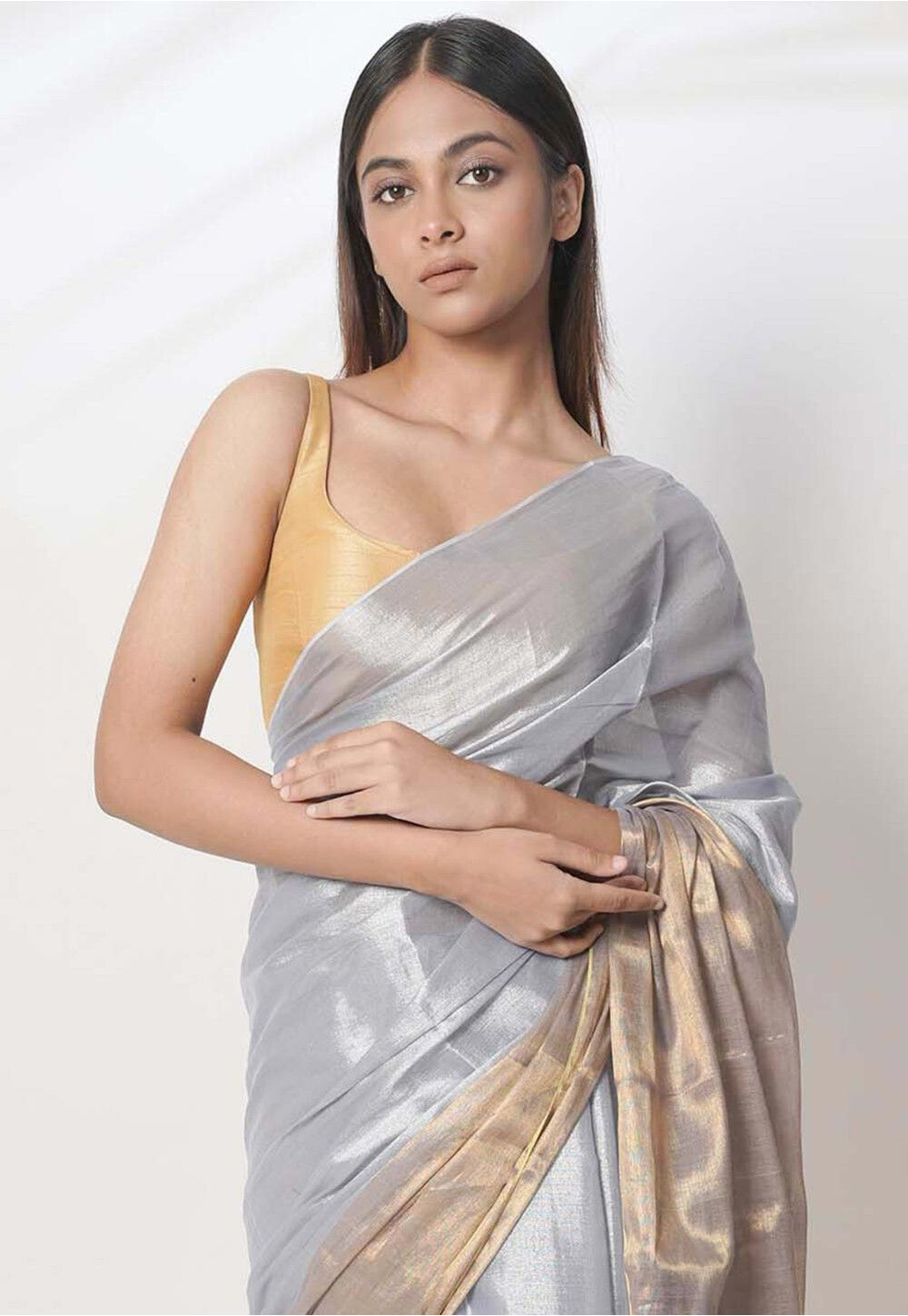 Buy Handloom Tissue Saree in Silver Online : SEG171 - Utsav Fashion