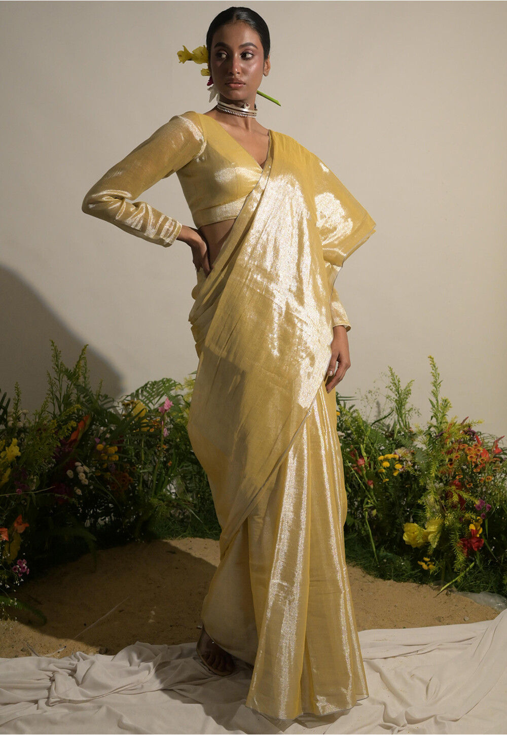 Buy Handloom Tissue Saree in Yellow Online : SEG111 - Utsav Fashion