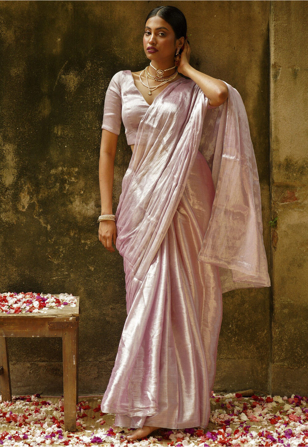 Buy Handloom Tissue Shimmer Saree in Light Pink Online : SEG83 - Utsav ...