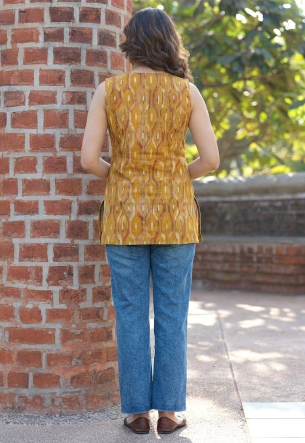 Buy Ikat Printed Cotton Kurti in Mustard Yellow Online : TRX174 - Utsav ...