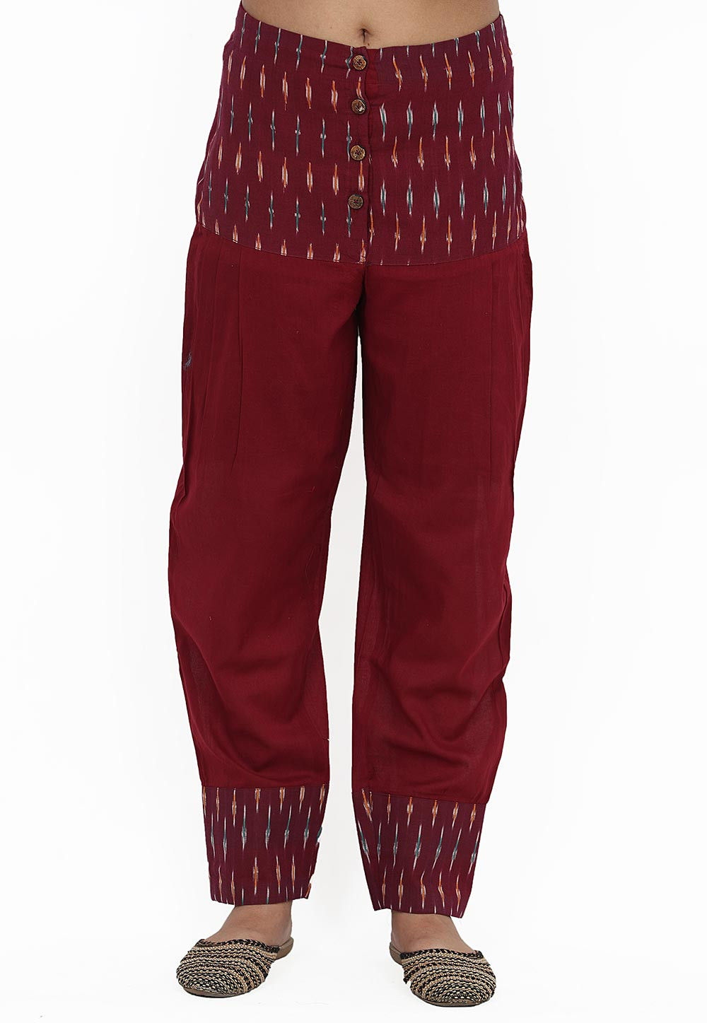 Buy Ikat Printed Cotton Pant in Maroon Online : BNJ599 - Utsav Fashion
