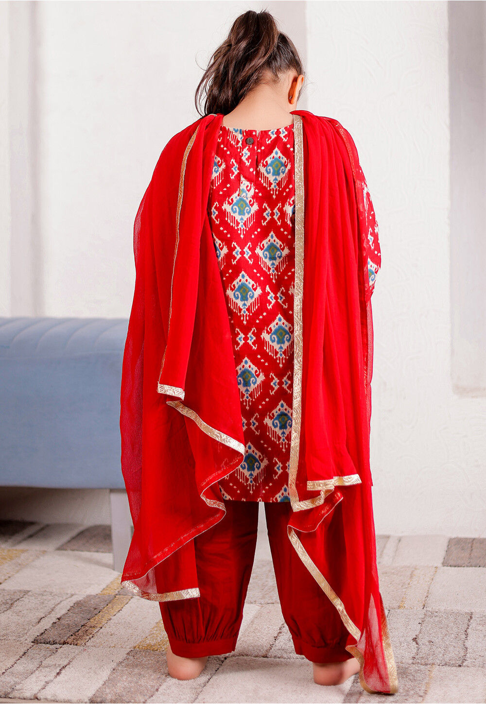 Buy Ikat Printed Cotton Punjabi Suit in Red Online : UNJ2333 - Utsav ...