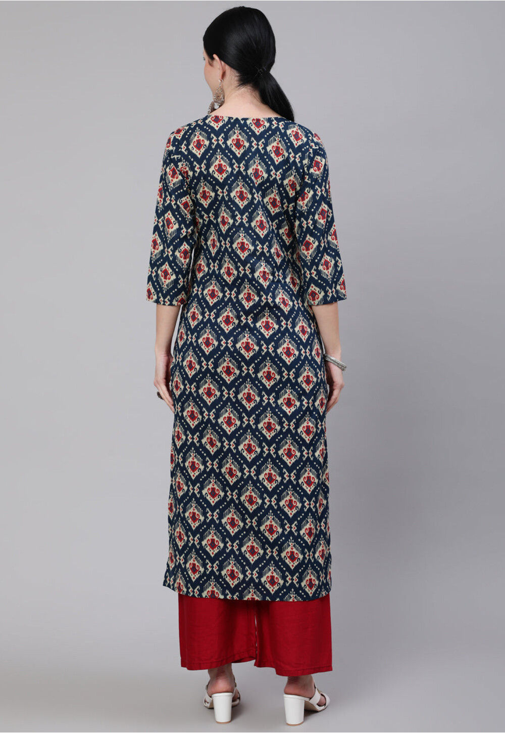 Buy Ikat Printed Pure Cotton Straight Kurta in Teal Blue Online : TUV370 - Utsav Fashion