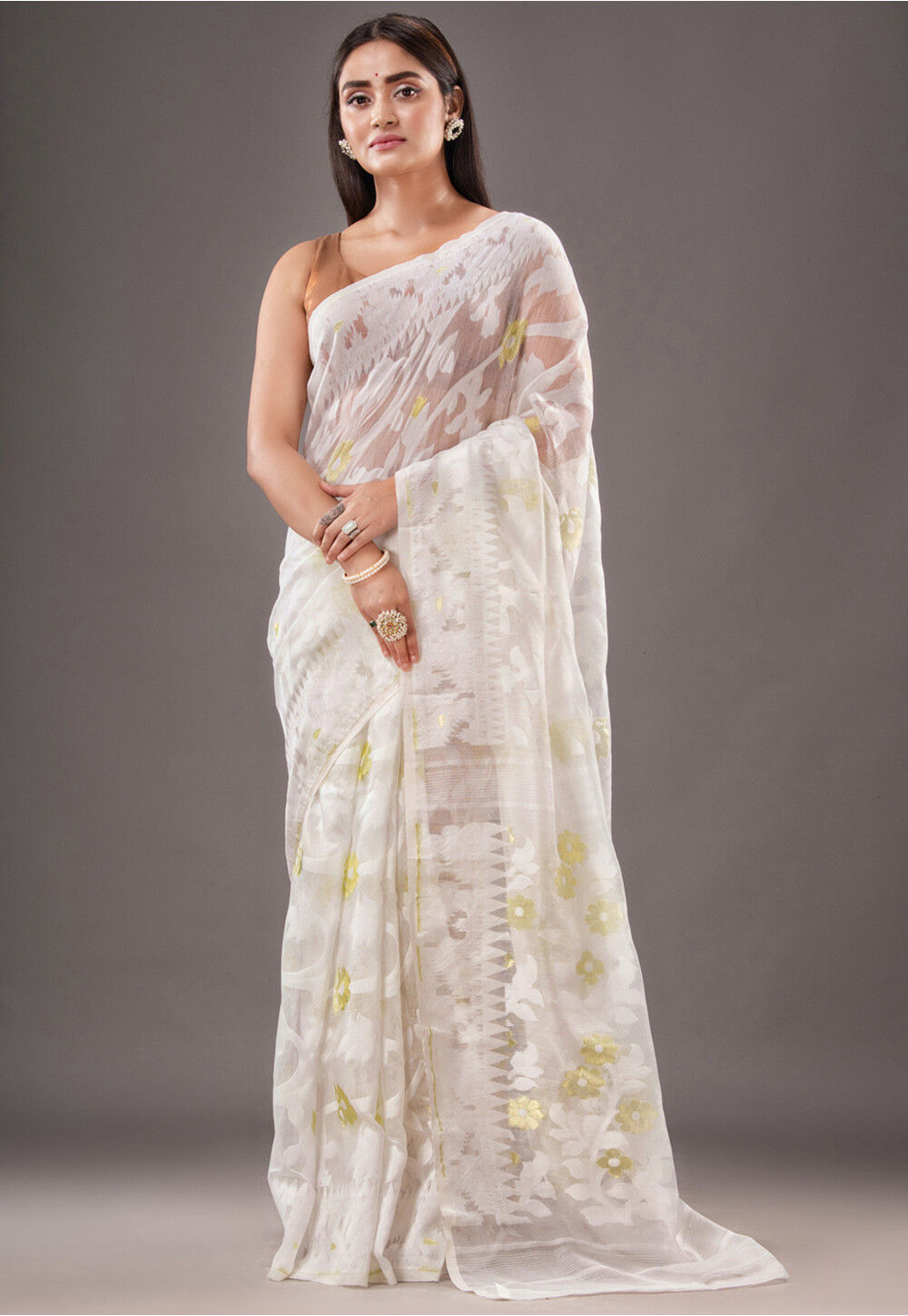 Buy Jamdani Cotton Silk Saree in White Online : SPN6926 - Utsav Fashion