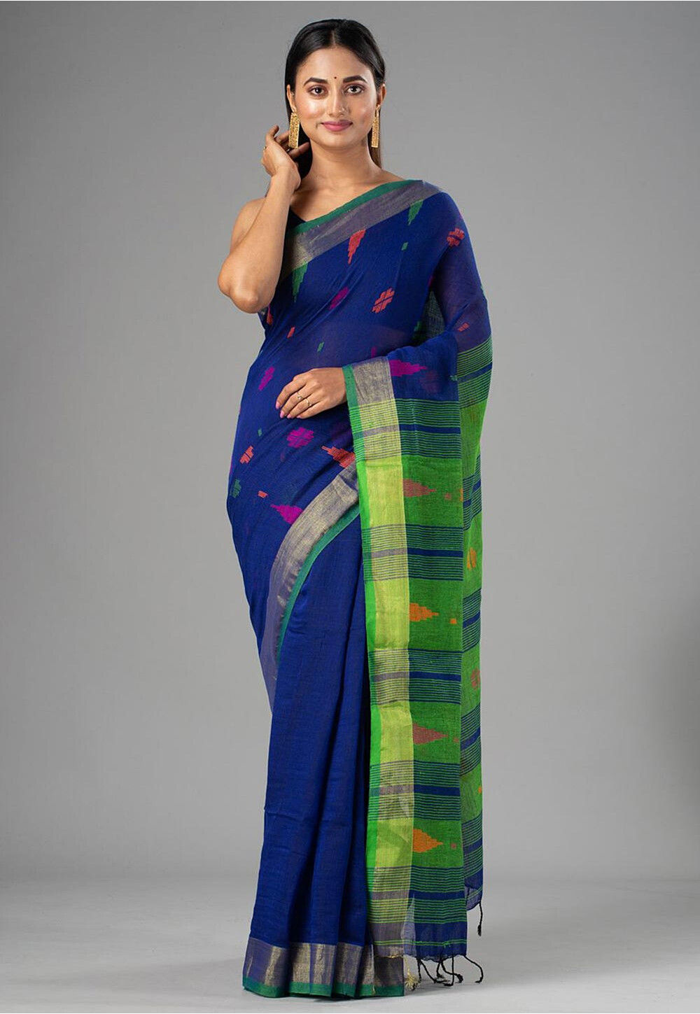 Buy Jamdani Pure Cotton Saree in Navy Blue Online : SPN7591 - Utsav Fashion