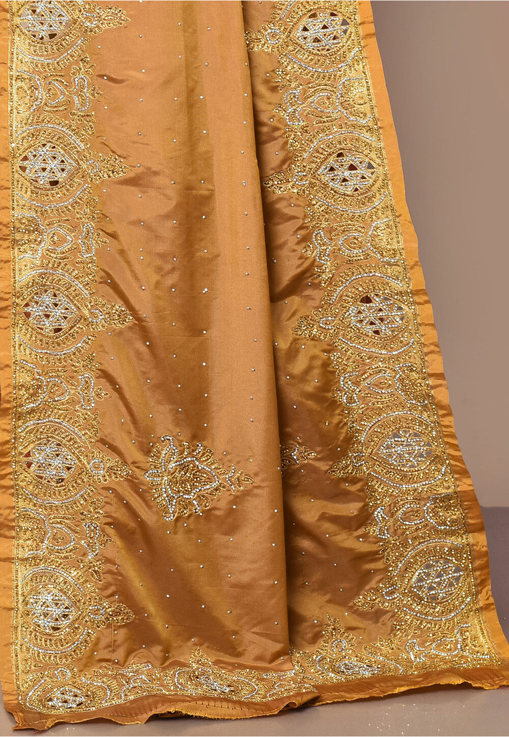 Buy Kanchipuram Pure Silk Two Part Saree in Mustard and Red Online ...