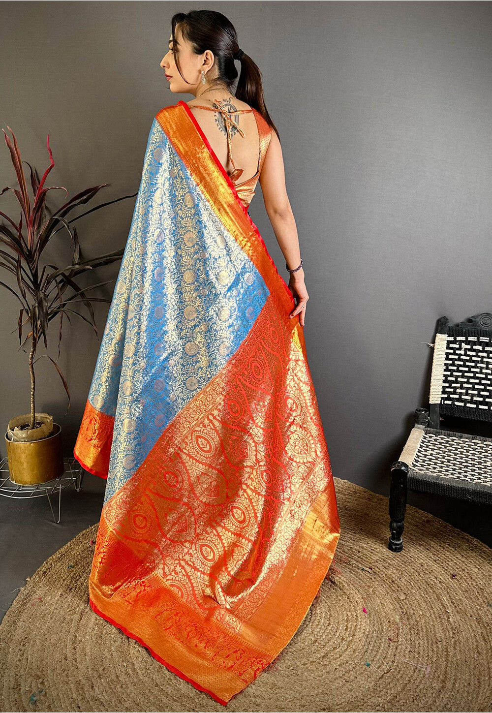 Buy Kanchipuram Saree in Blue Online : SPTA16911 - Utsav Fashion
