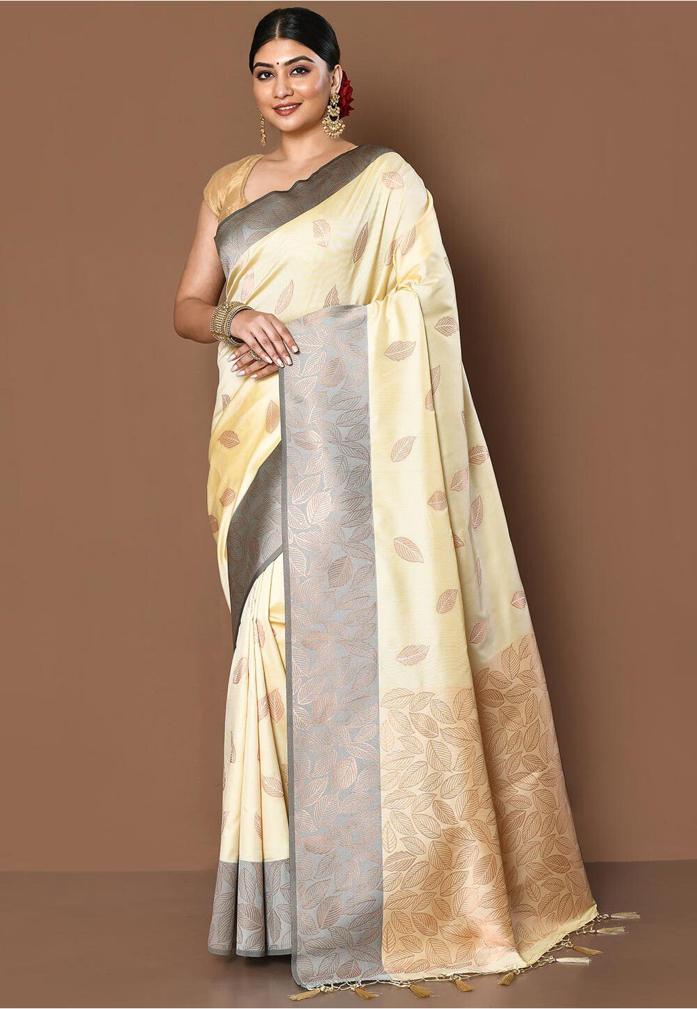 Buy Kanchipuram Saree in Cream Online : SHJA199 - Utsav Fashion