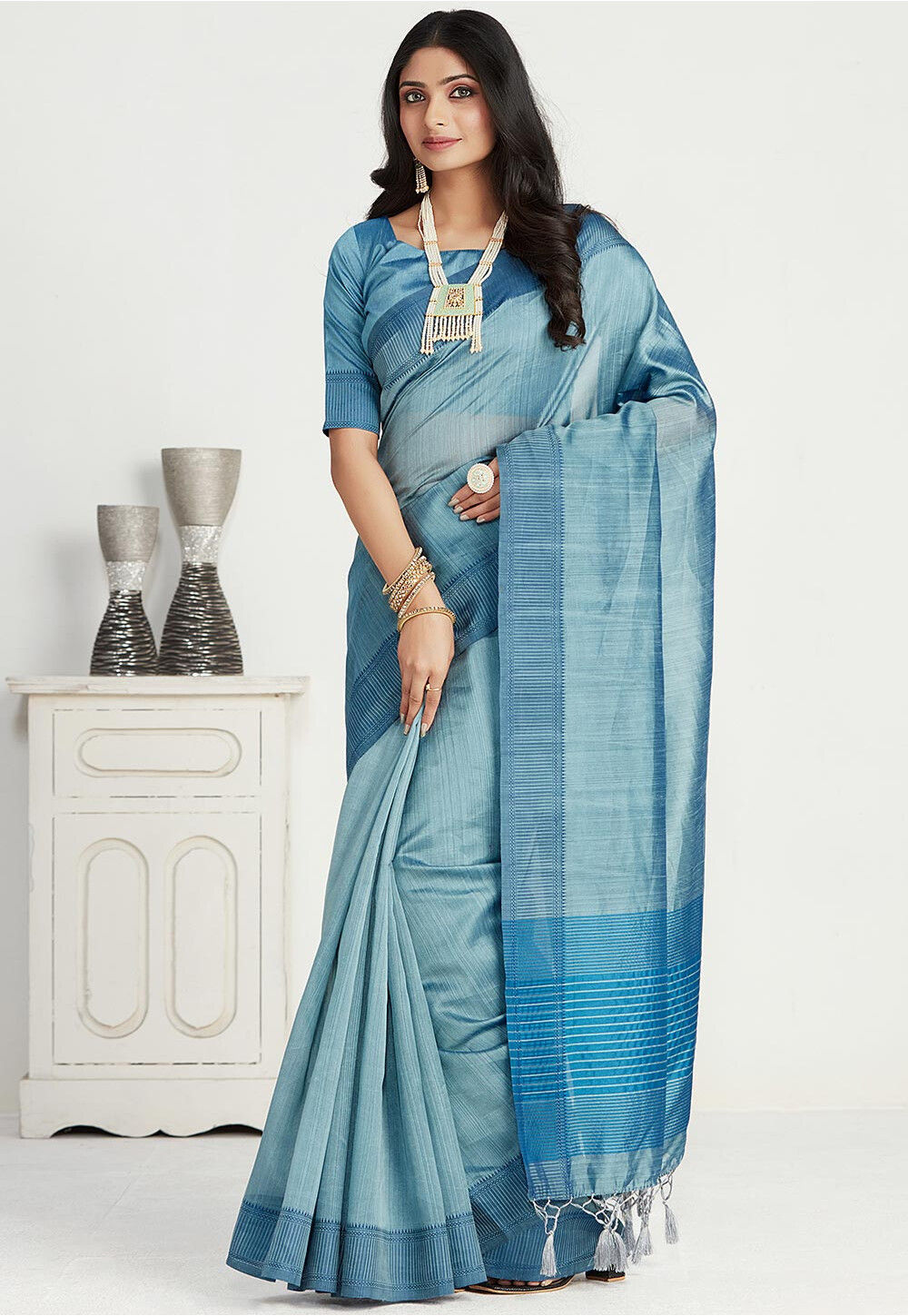 Buy Kanchipuram Saree in Light Blue Online : SNGA5262 - Utsav Fashion