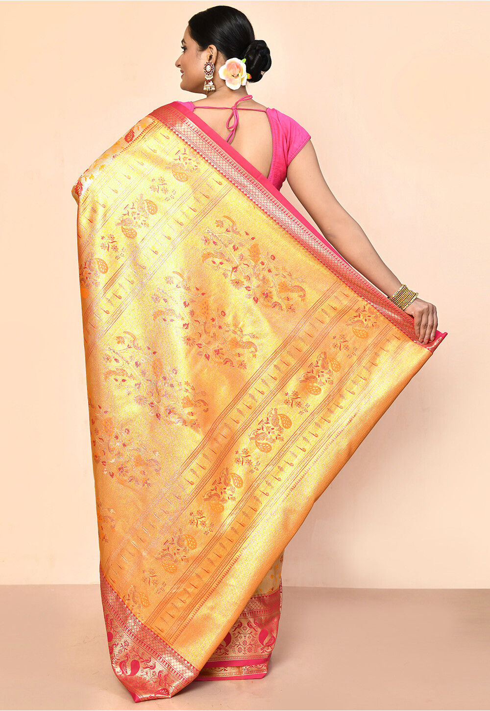 Buy Kanchipuram Saree in Yellow and Silver Dual Tone Online : SYJA70 ...
