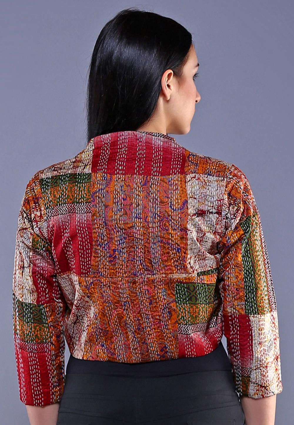 Buy Kantha Embroidered Pure Silk Jacket in Multicolor Online : TXL50 ...