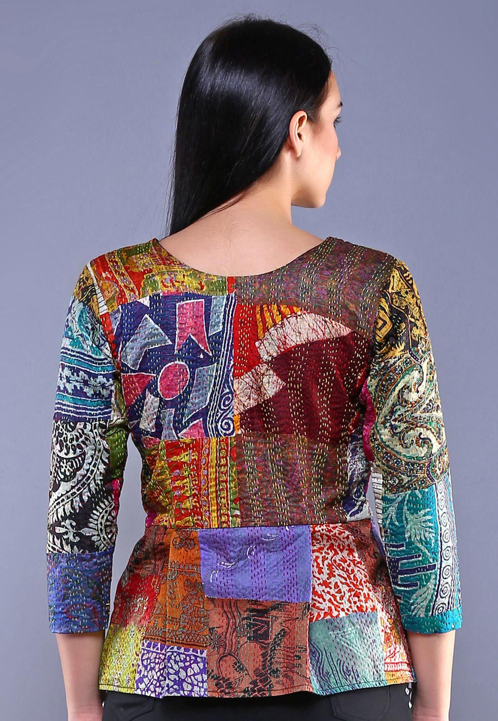 Buy Kantha Embroidered Pure Silk Top in Multicolor Online : TXL53 ...