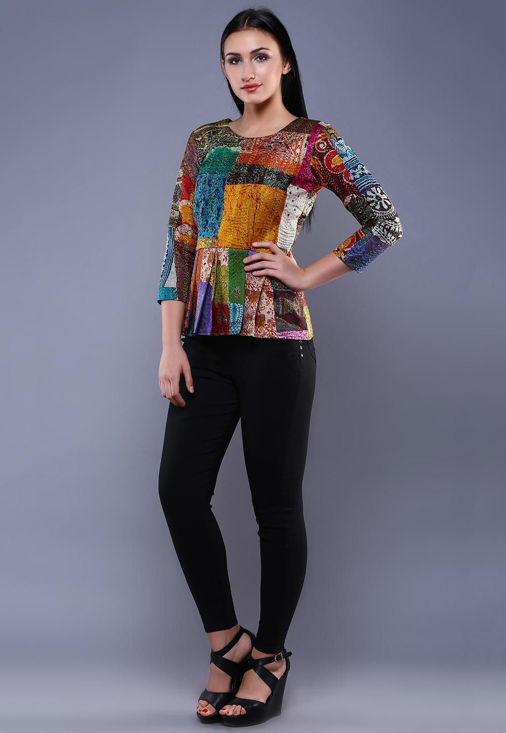 Buy Kantha Embroidered Pure Silk Top in Multicolor Online : TXL53 ...