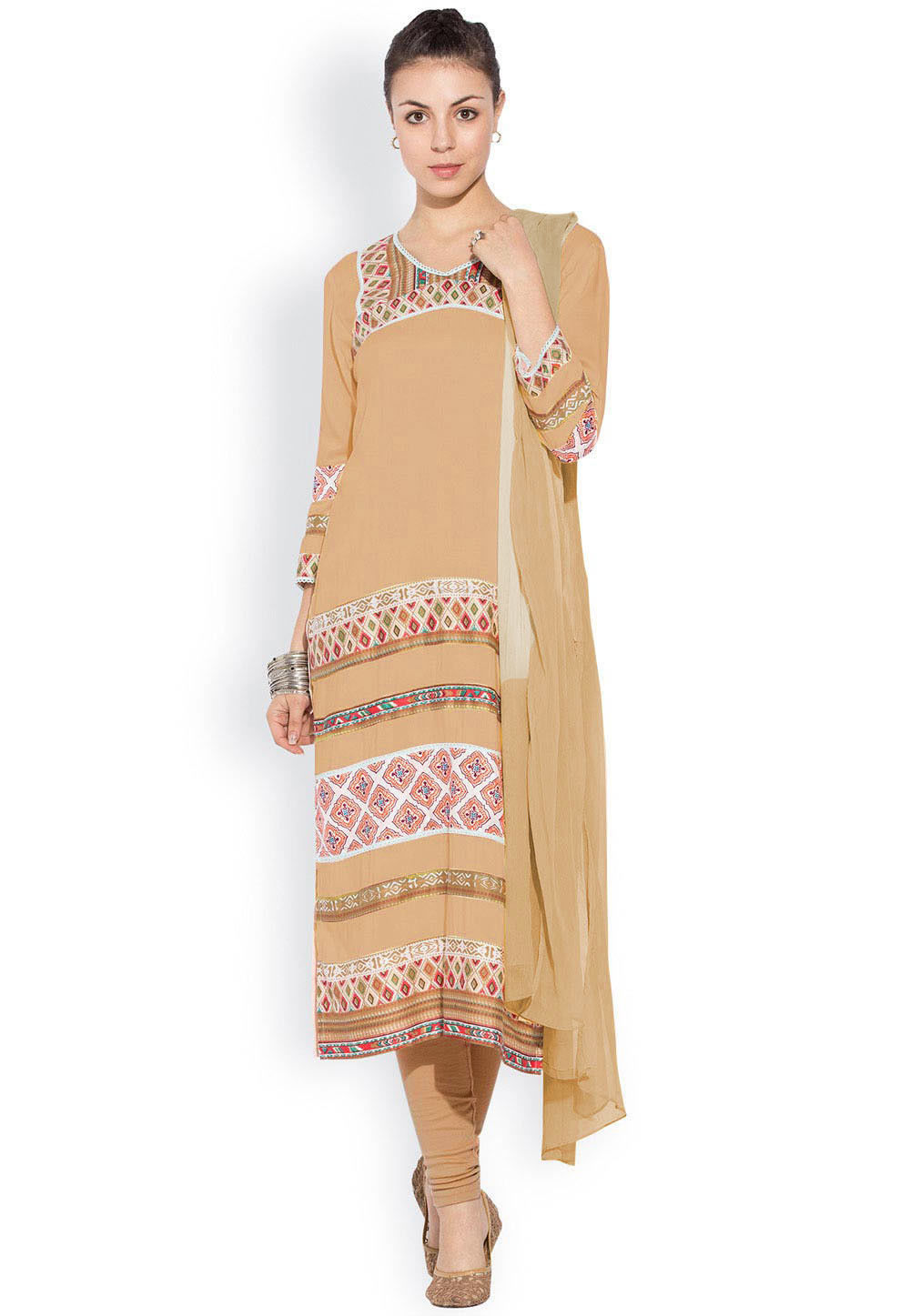 Buy Printed Straight Cut Suit in Dusty Peach Online : KNF223 - Utsav ...