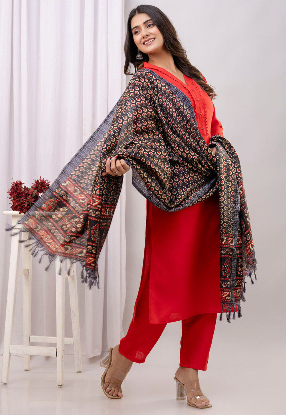 Buy Lace Border Cotton Pakistani Suit in Red Online : KTF968 - Utsav ...