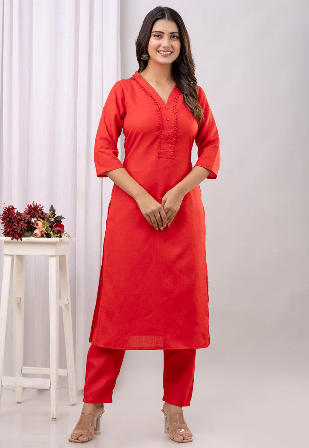 Buy Lace Border Cotton Pakistani Suit in Red Online : KTF968 - Utsav ...