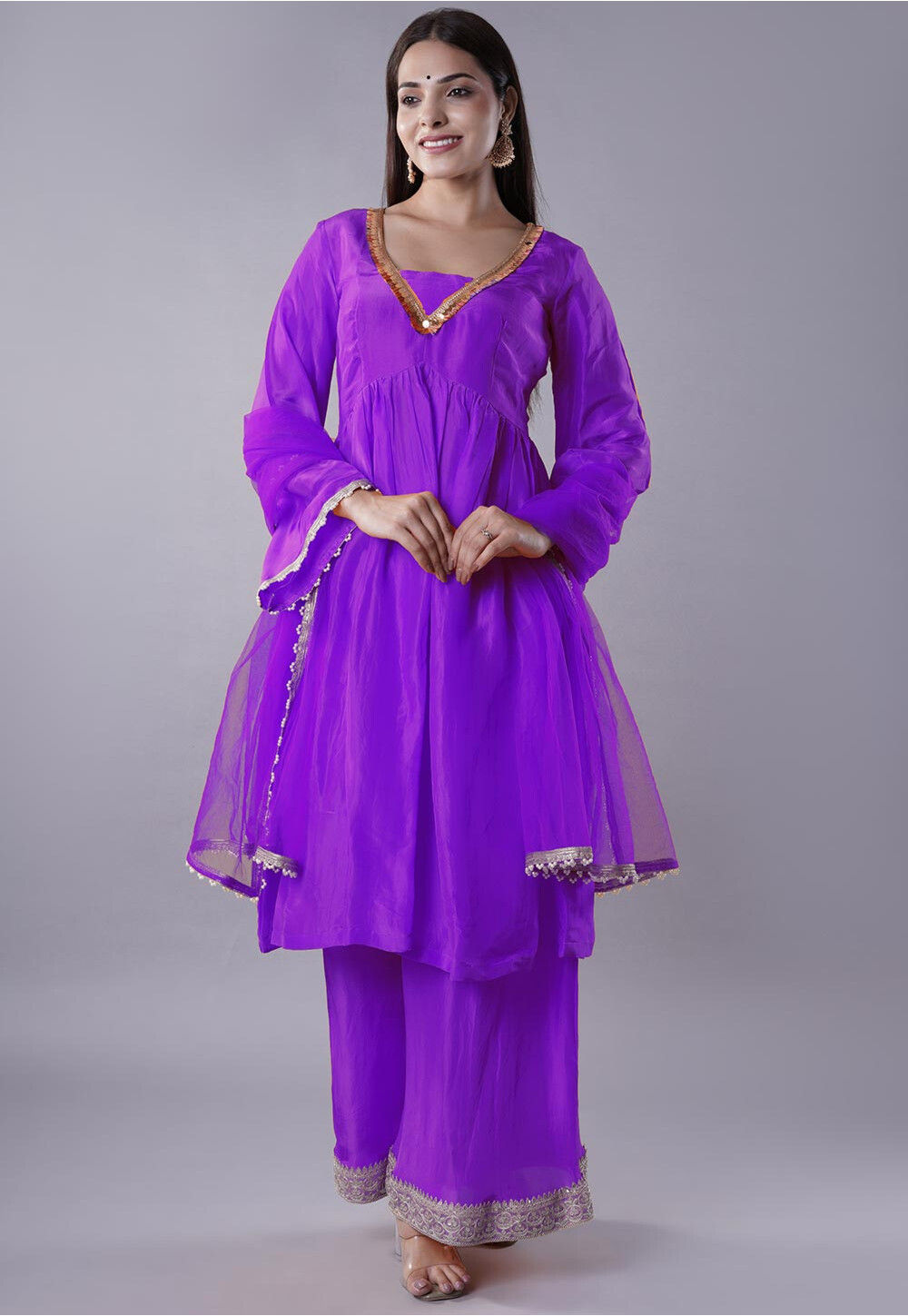 Buy Lace Border Uppada Silk Pakistani Suit in Purple Online : KUR430 ...