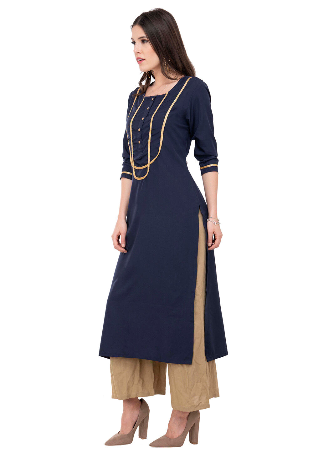 Buy Lace Embellished Rayon Straight Kurta in Navy Blue Online : TVE1814 ...