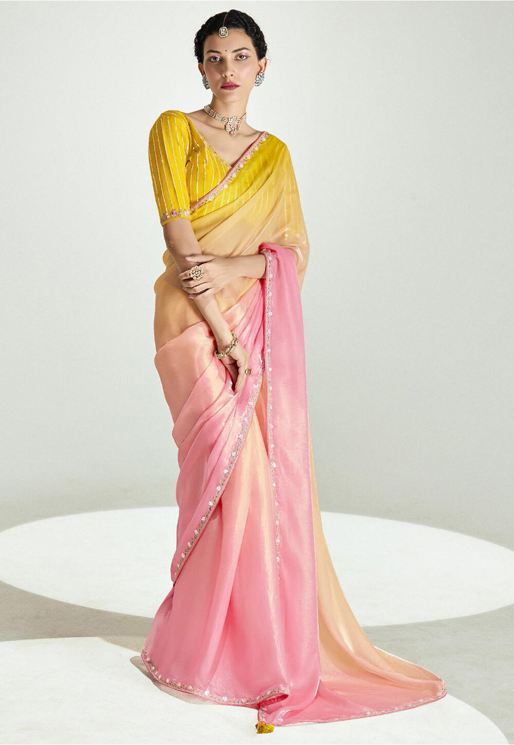Buy Lace Embellished Tissue Silk Saree in Multicolor Online : SSEA6044 ...