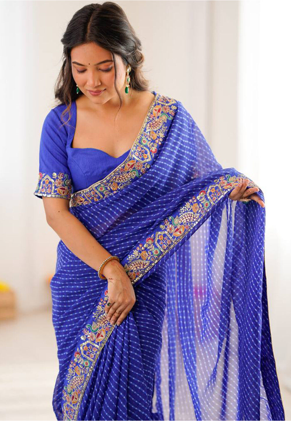 Buy Lehariya Printed Georgette Saree in Royal Blue Online : SAKA45 ...