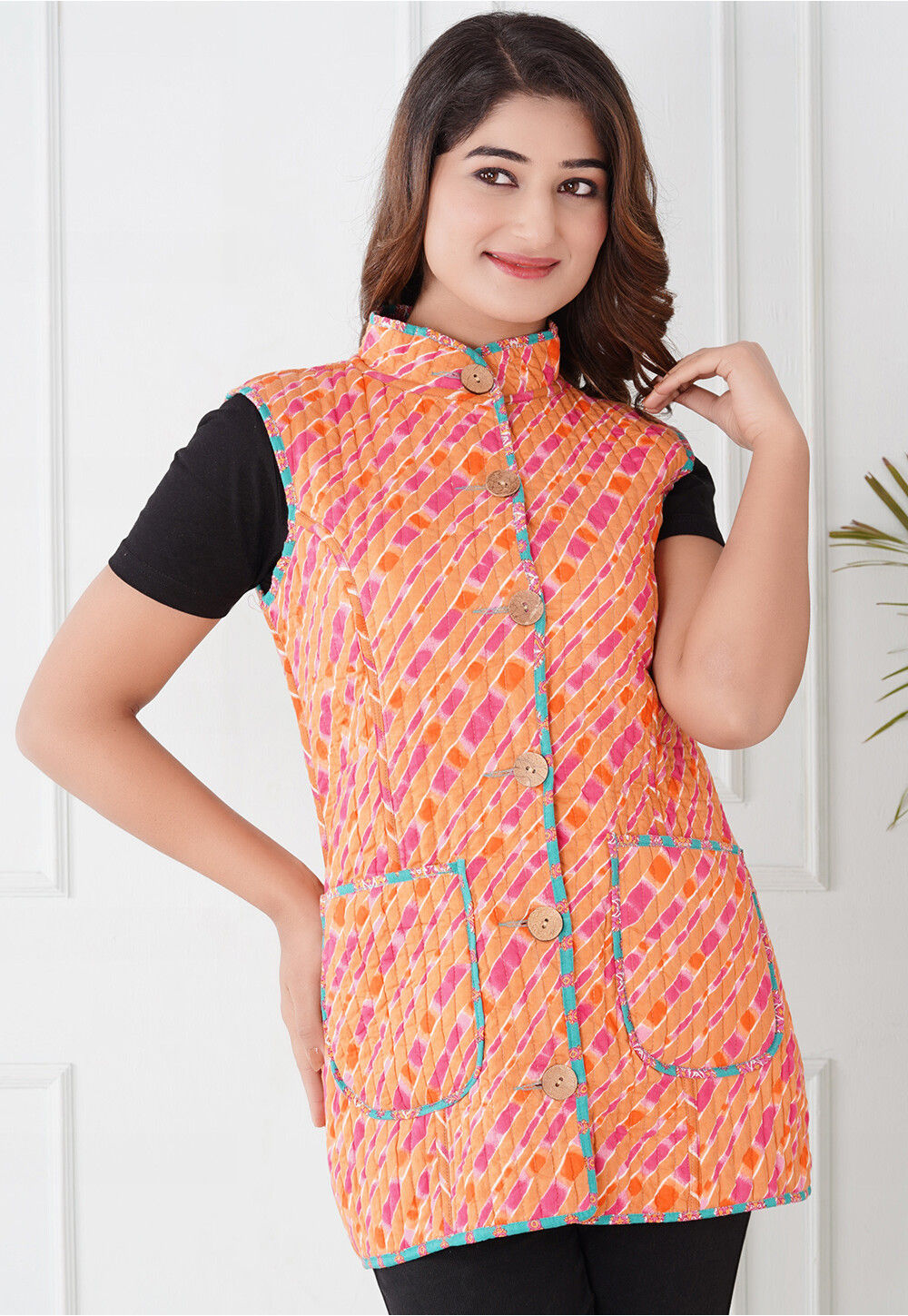 Buy Leheriya Printed Cotton Reversible Warm Jacket in Sea Green Online ...