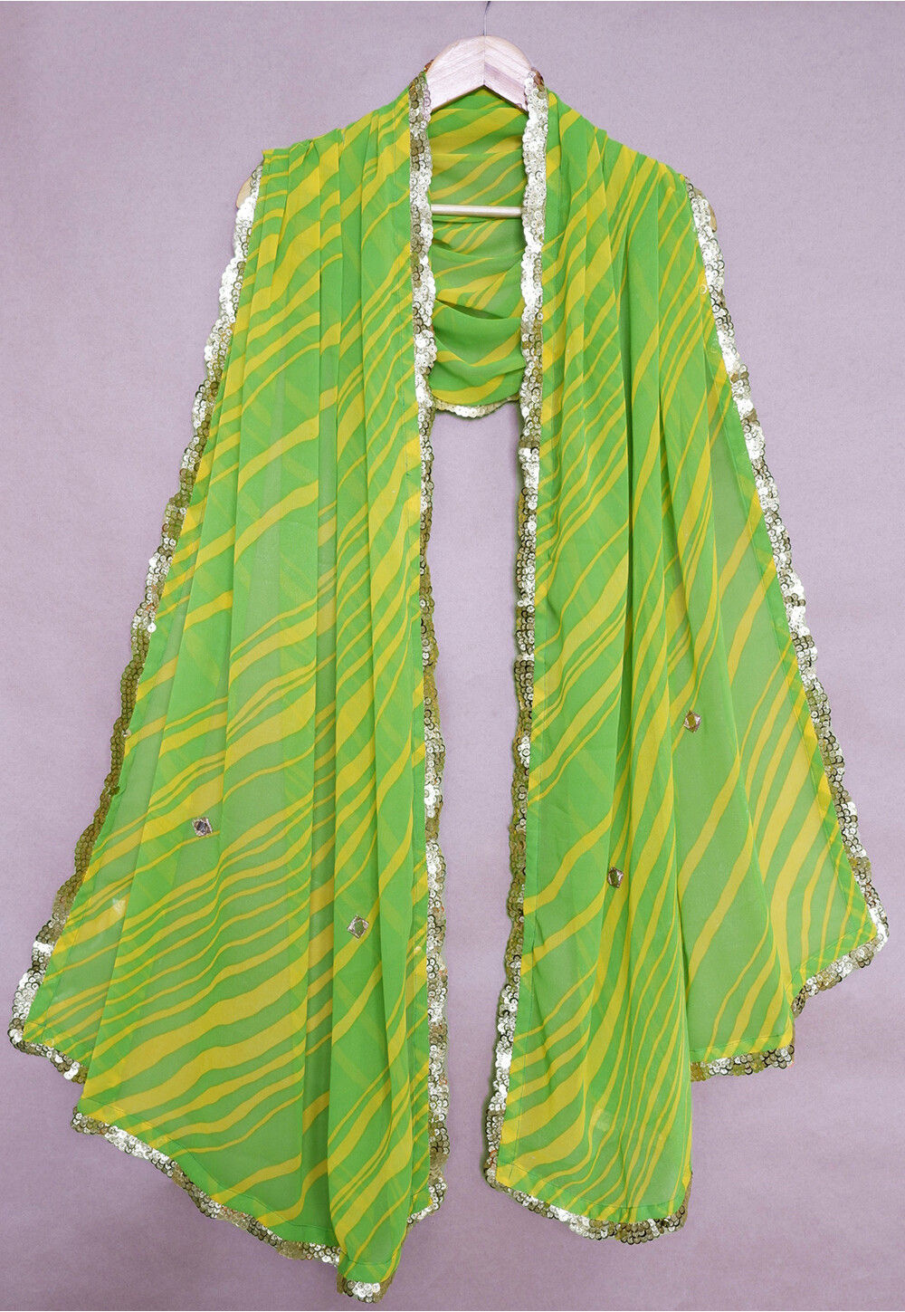 Buy Leheriya Printed Georgette Scalloped Stole in Green Online ...