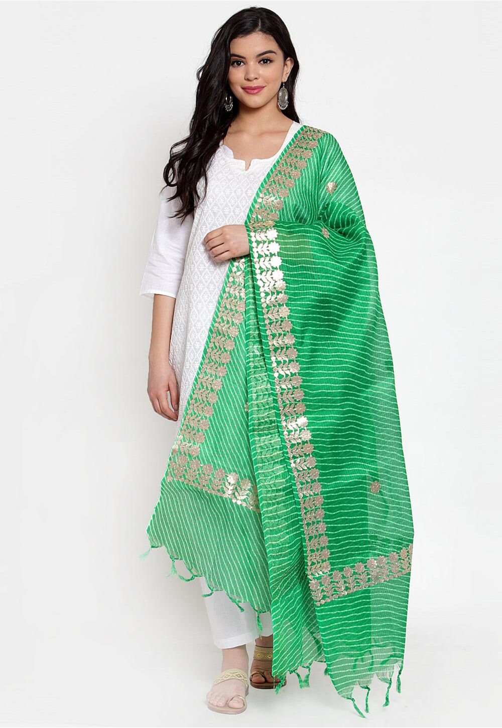 Buy Leheriya Printed Kota Doriya Dupatta in Green Online : BRJ953 ...