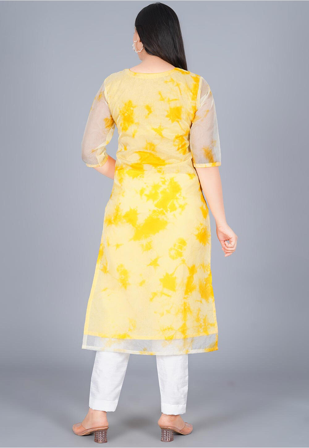 Marble Dyed Organza Straight Suit in Mustard : KJN4259