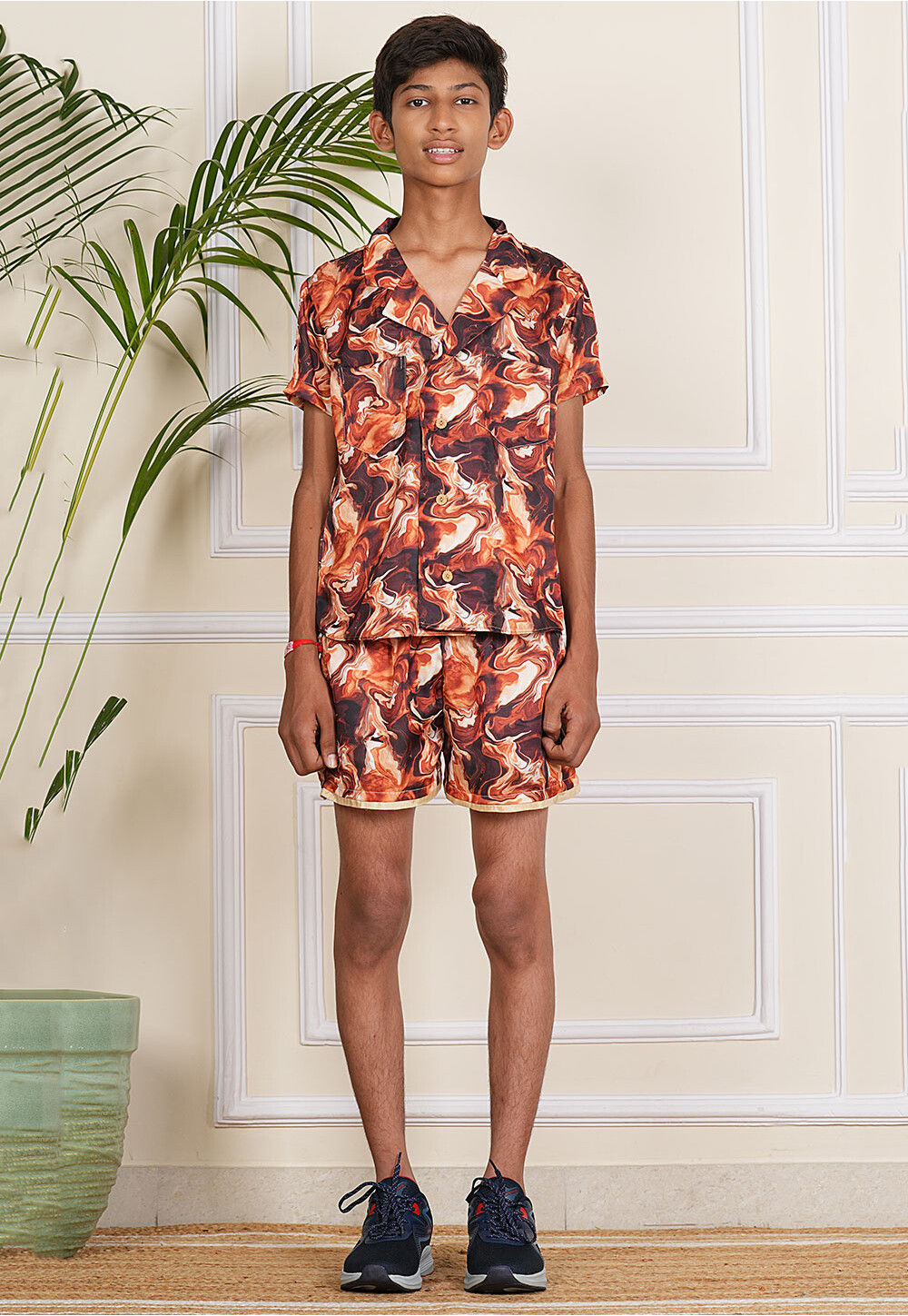 Buy Marble Printed Modal Satin Co Ord Set in Shaded Brown Online ...